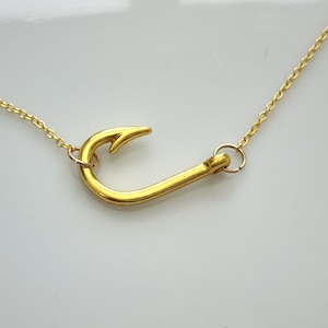 Gold Sideways Fishing Fish Hook Necklace on 16 Chain - Etsy