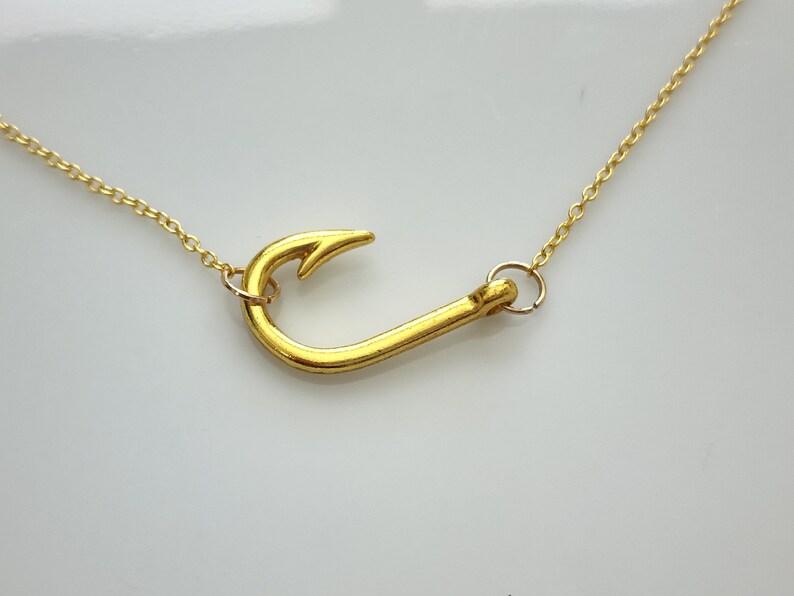Gold Sideways Fishing Fish Hook Necklace on 16 Chain - Etsy