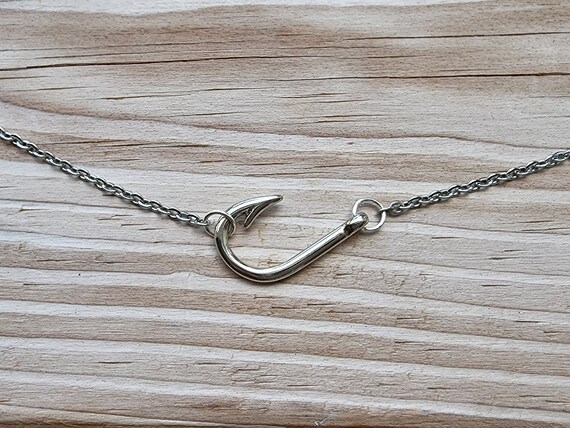 Silver Sideways Fishing Fish Hook Necklace on 16 Chain - Etsy