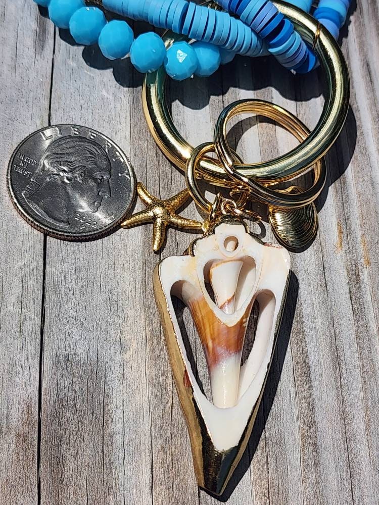 Blue Multi Natural Conch Sea Shell Keychain Stretch Bracelet - Etsy