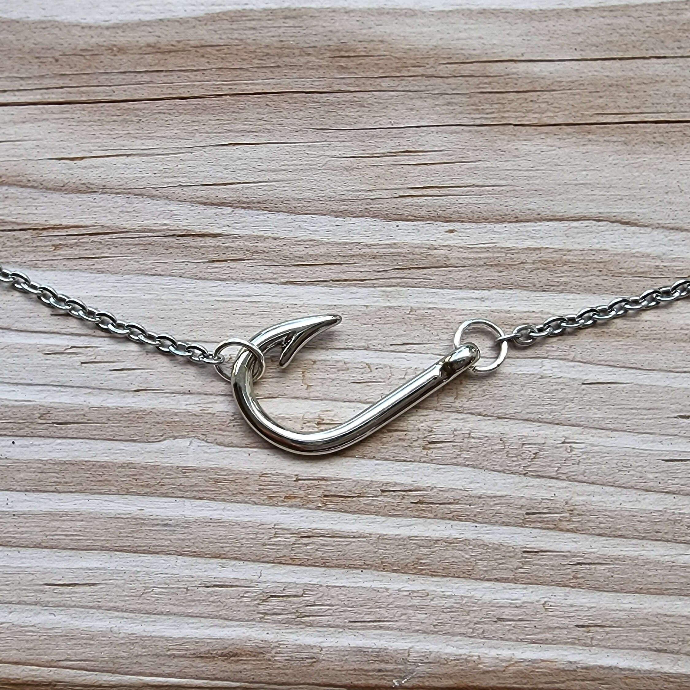 Silver Sideways Fishing Fish Hook Necklace on 16" Chain - Etsy