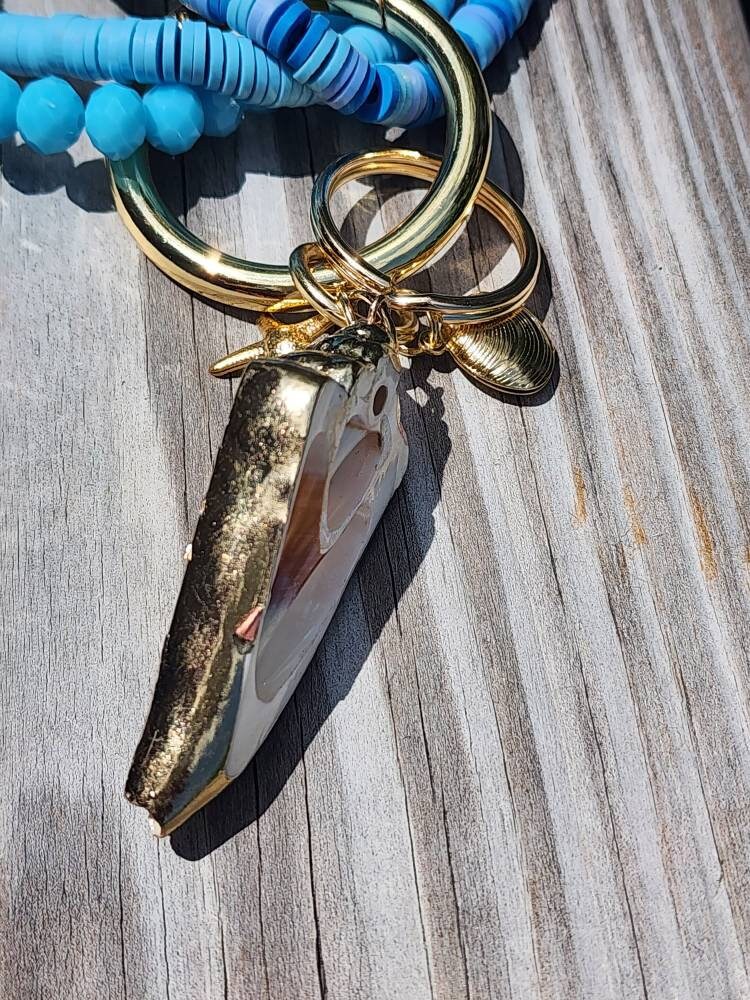 Blue Multi Natural Conch Sea Shell Keychain Stretch Bracelet - Etsy
