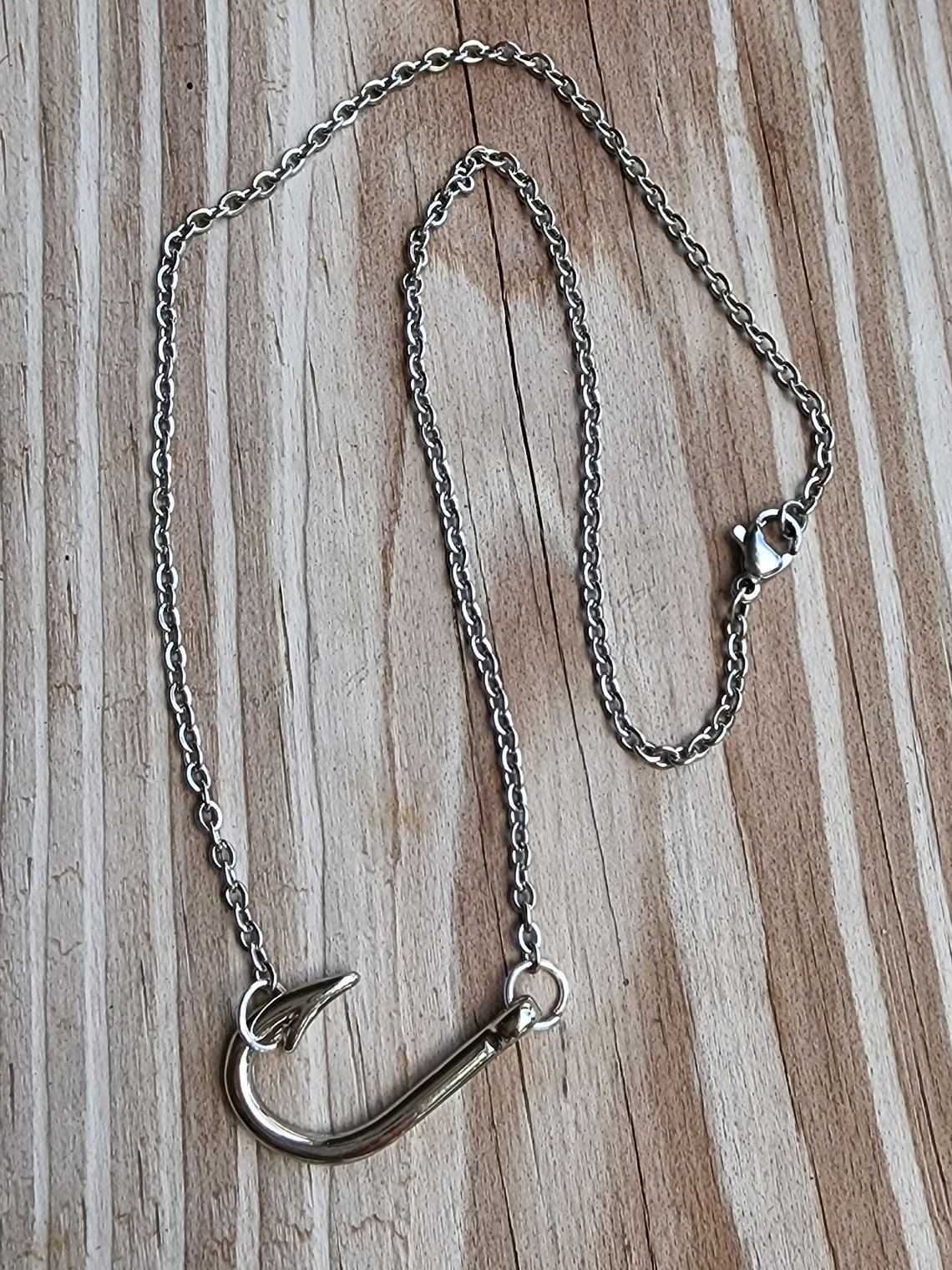 Silver Sideways Fishing Fish Hook Necklace on 16" Chain - Etsy
