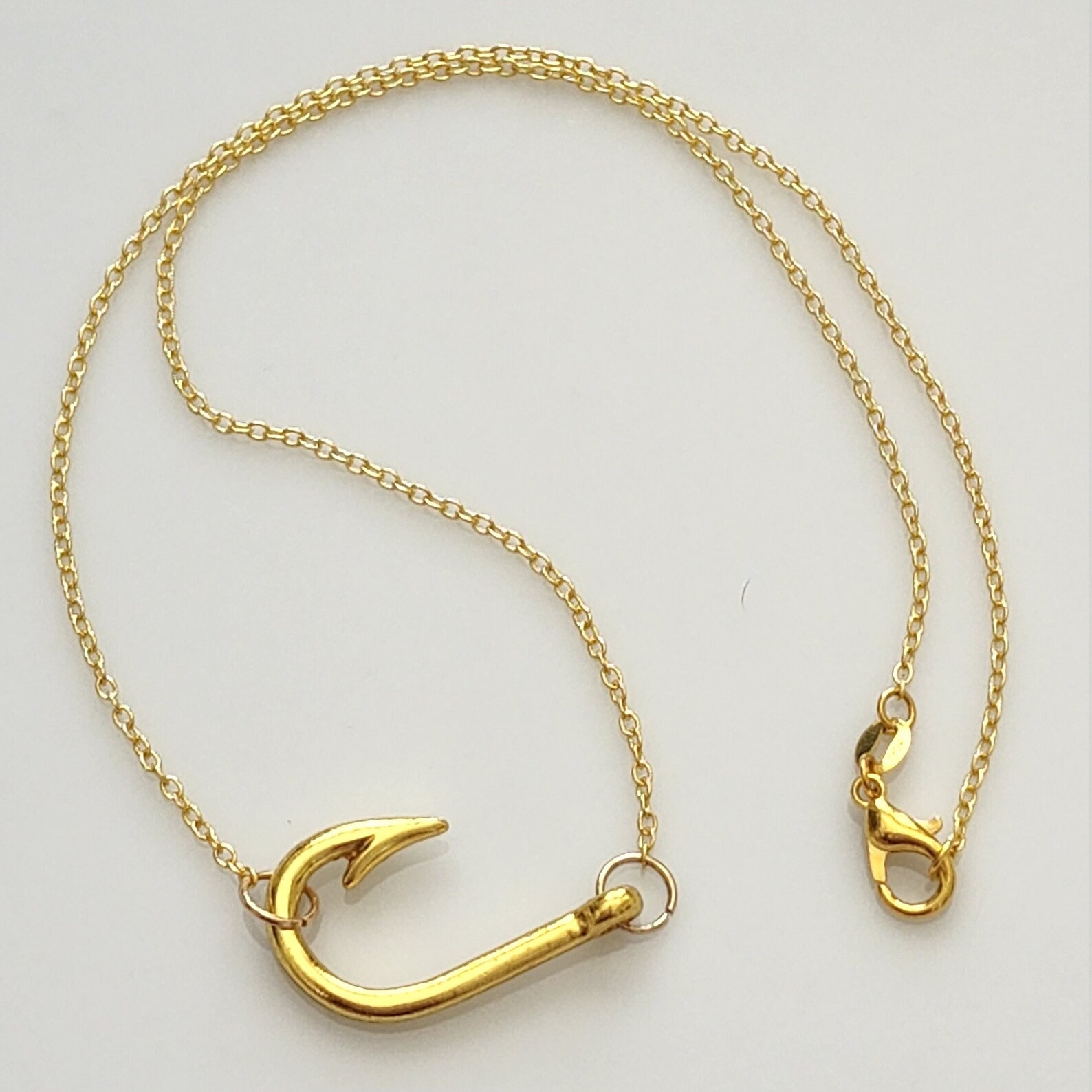 Gold Sideways Fishing Fish Hook Necklace on 16 Chain - Etsy