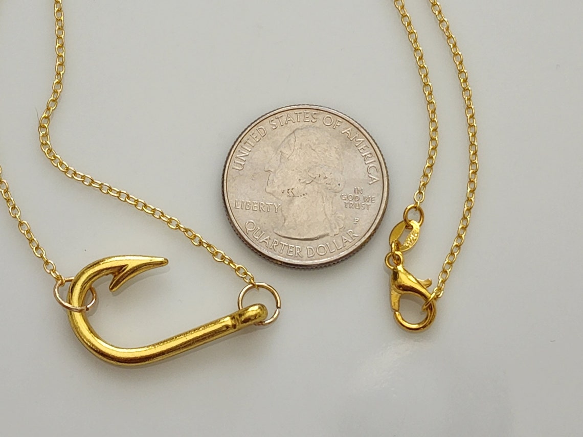 Gold Sideways Fishing Fish Hook Necklace on 16 Chain - Etsy