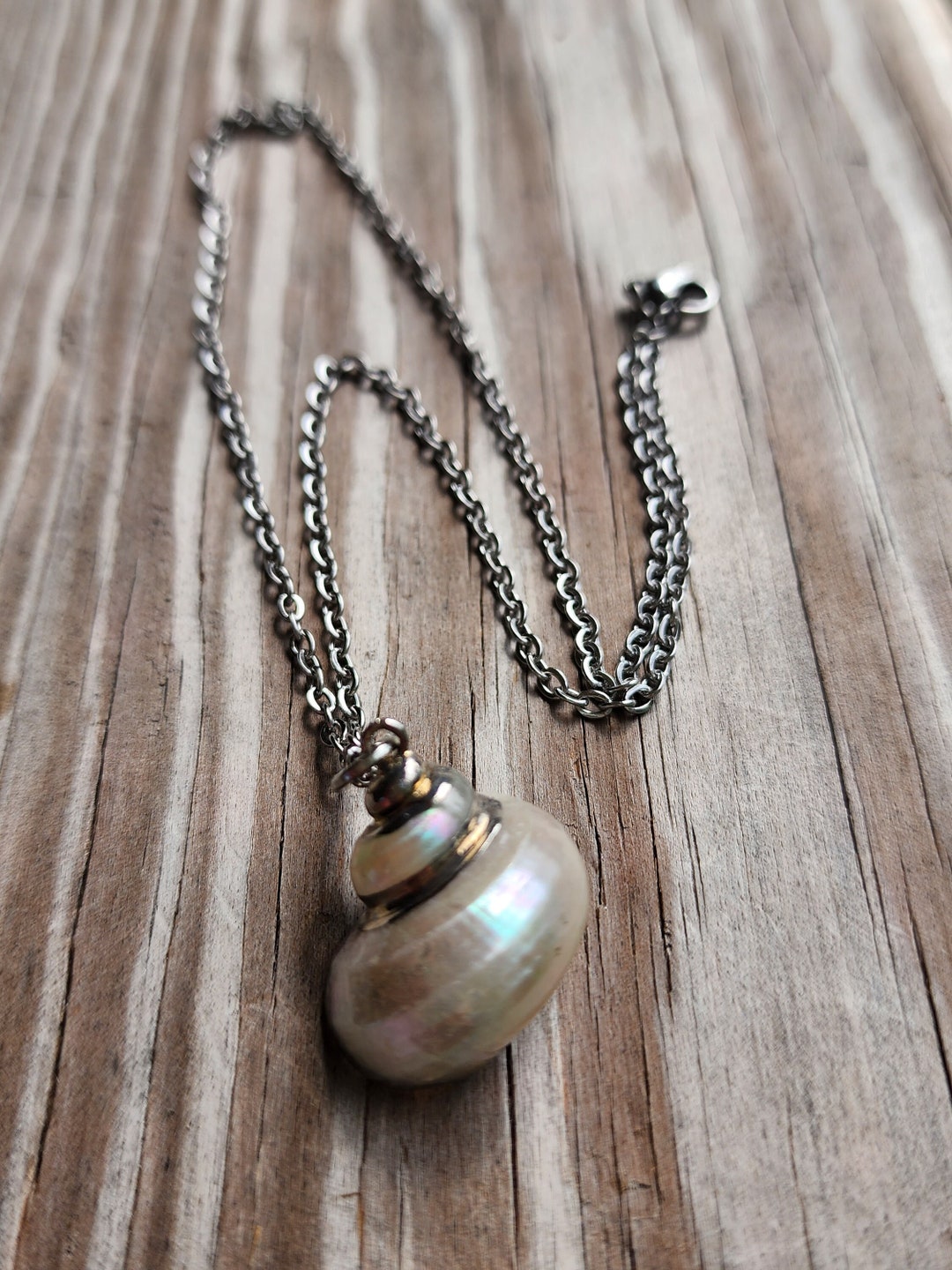 Silver Dipped Spiral Shell Necklace on Stainless Steel Chain - Etsy