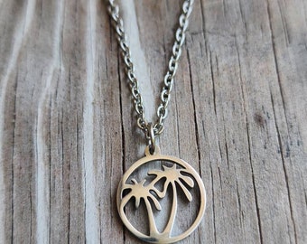 Gold Stainless Steel Coconut Palm Tree Pendant Necklace - Etsy