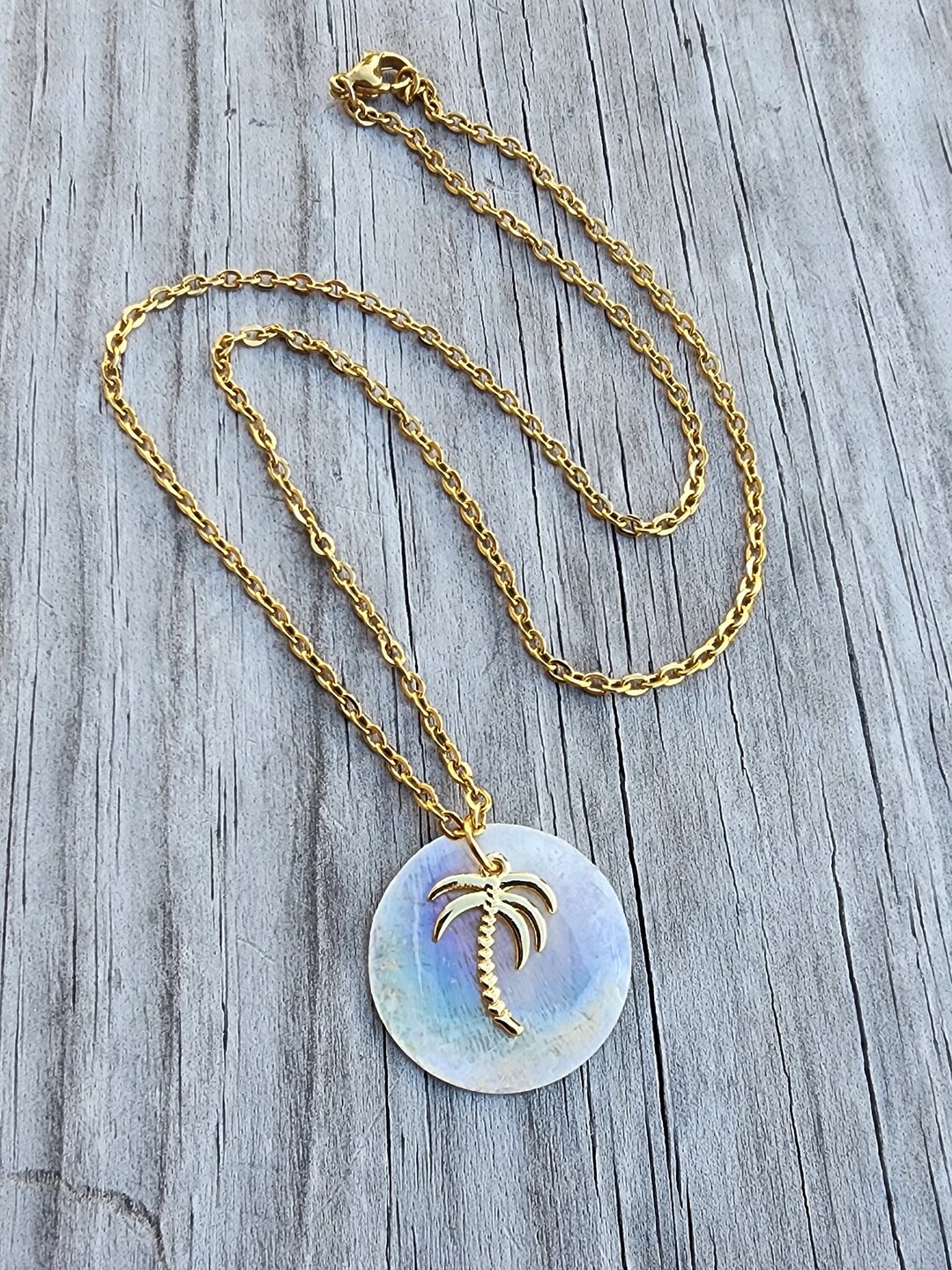 Coconut Palm Tree Capiz Shell Necklace on Gold Chain - Etsy