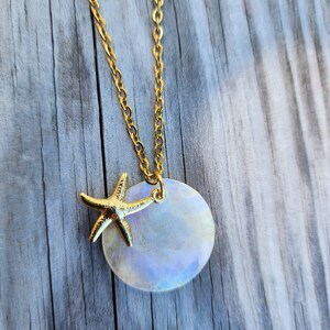 Beachy Starfish Capiz Shell Necklace on Gold Chain - Etsy