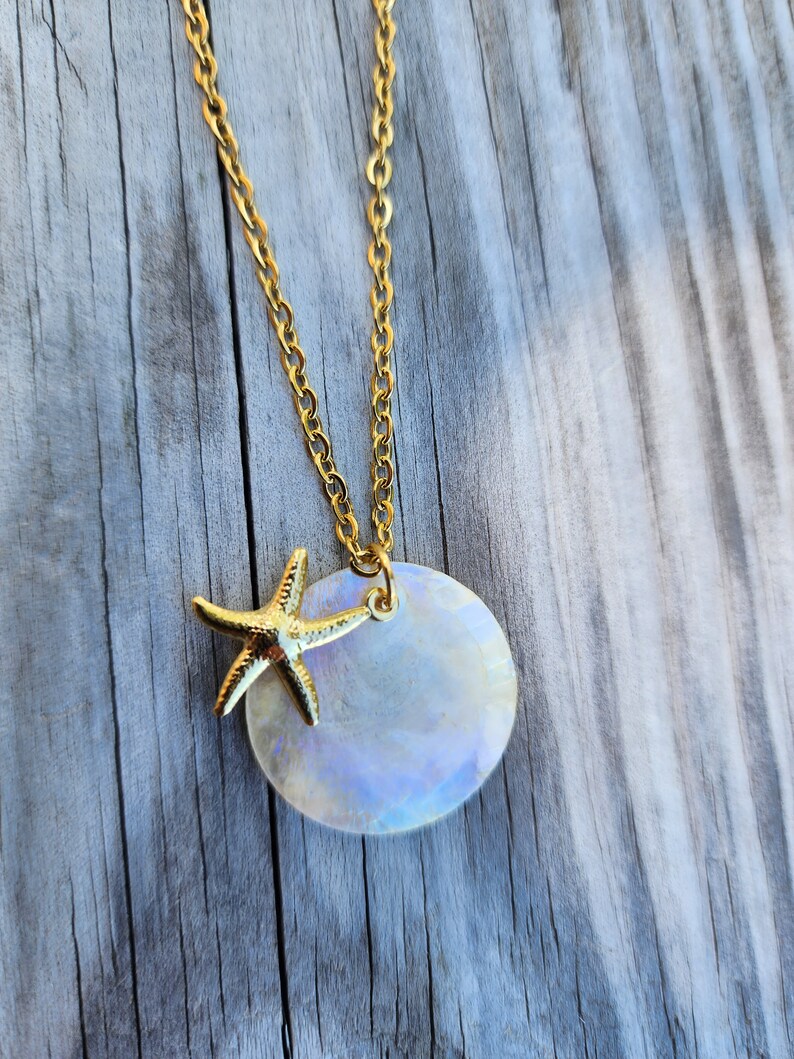 Beachy Starfish Capiz Shell Necklace on Gold Chain - Etsy