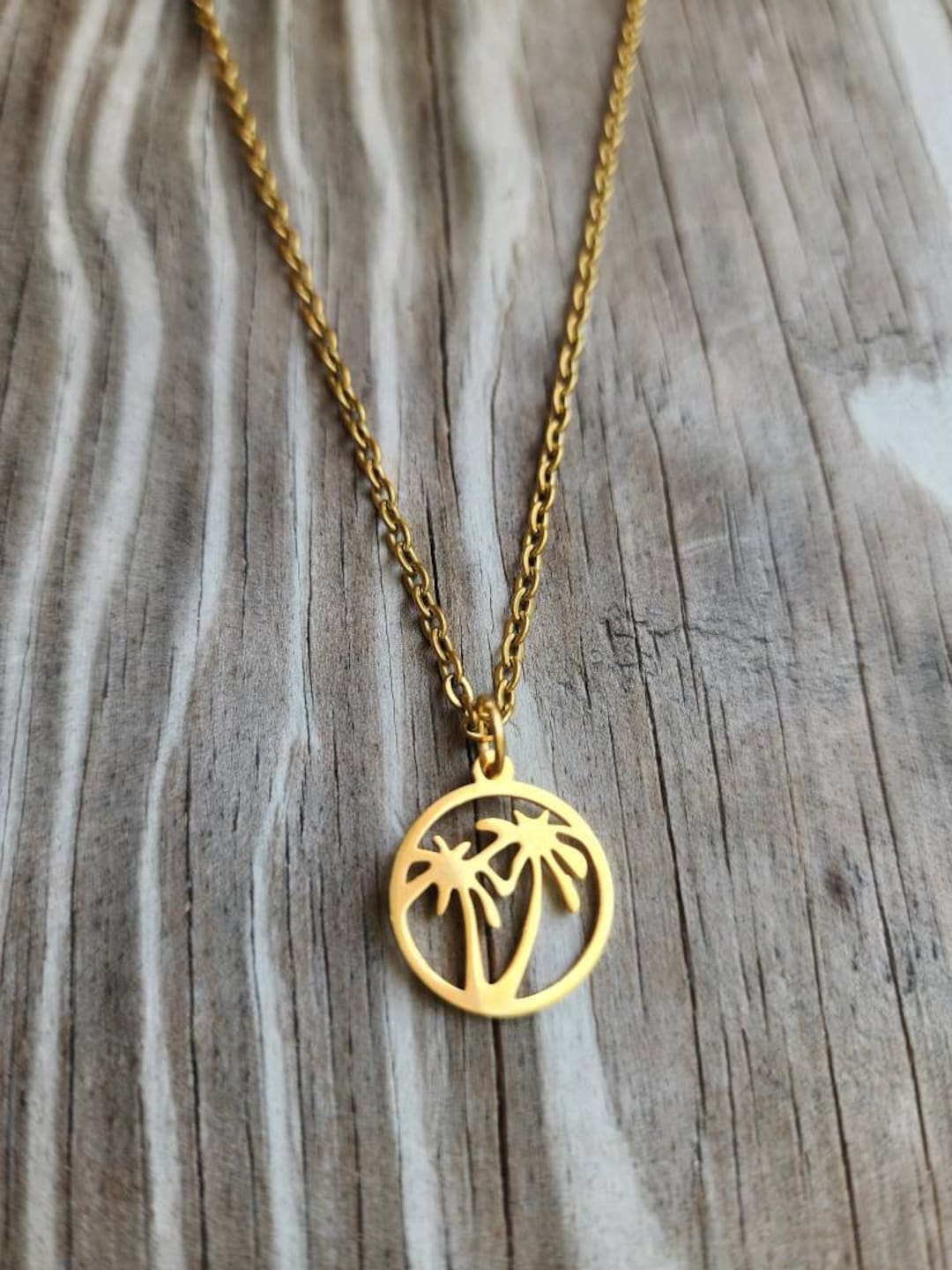 Gold Stainless Steel Coconut Palm Tree Pendant Necklace - Etsy