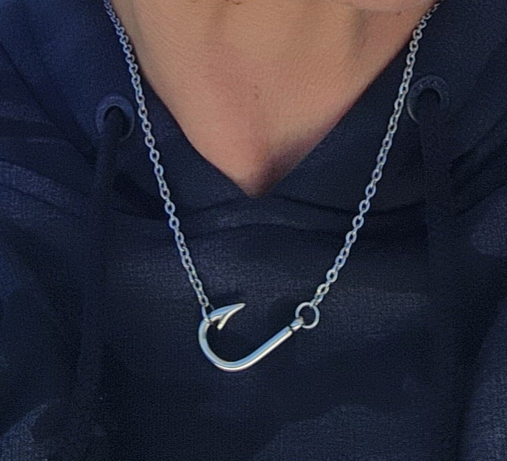 Silver Sideways Fishing Fish Hook Necklace on 16" Chain - Etsy