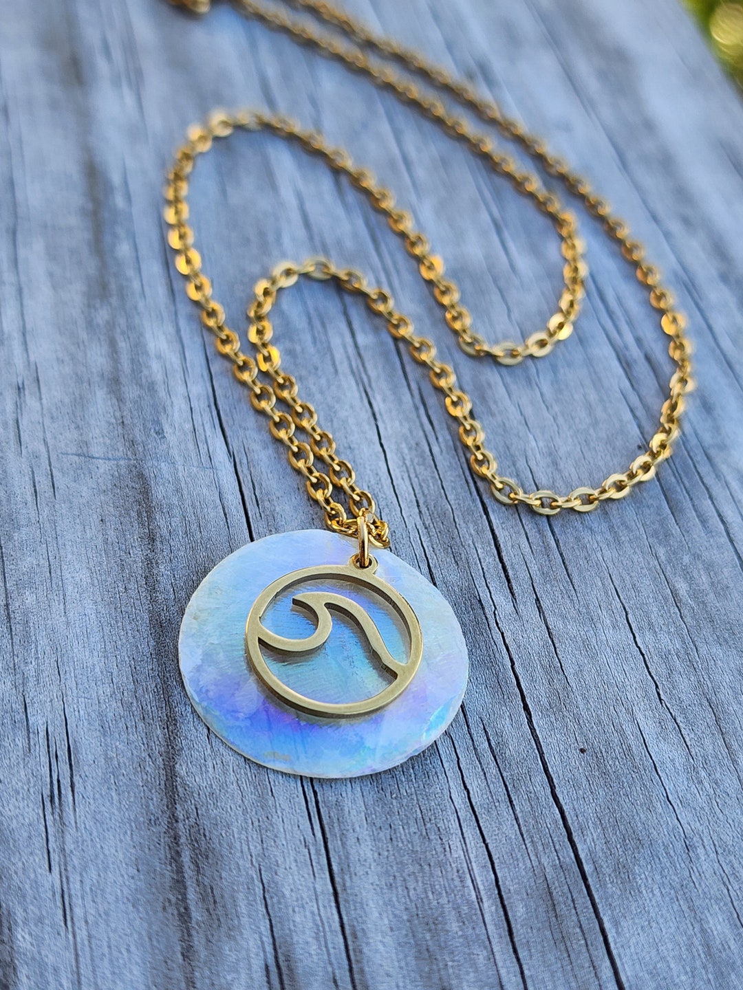 Ocean Wave Capiz Shell Necklace on Gold Chain - Etsy