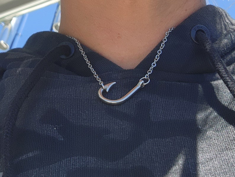 Silver Sideways Fishing Fish Hook Necklace on 16" Chain - Etsy