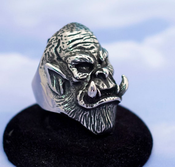 Vintage Gothic Silver Monster Head Ring - S25 - Gem