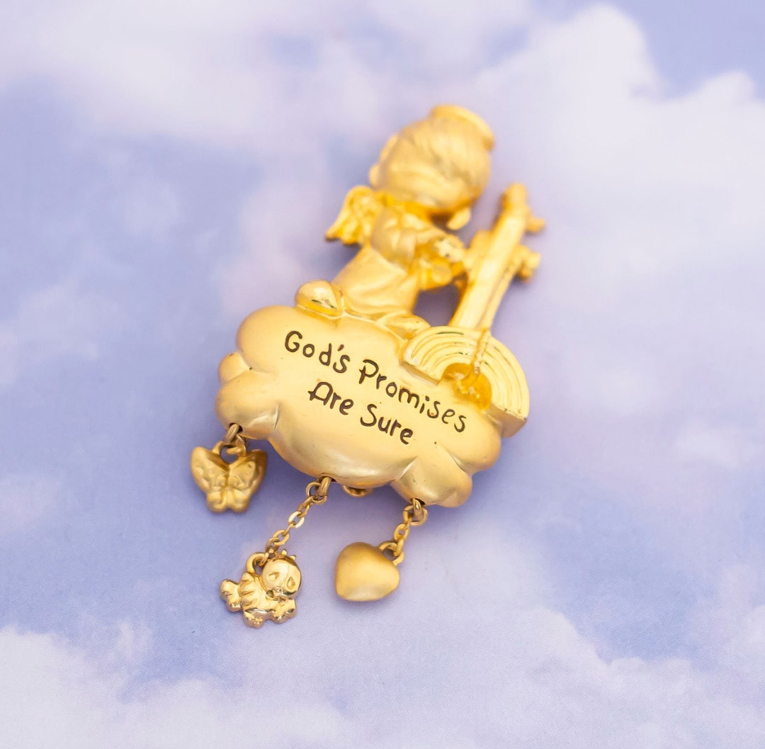 Vintage Mid-century "gods Promises" Gold Tone Movable Dangle Charm ...
