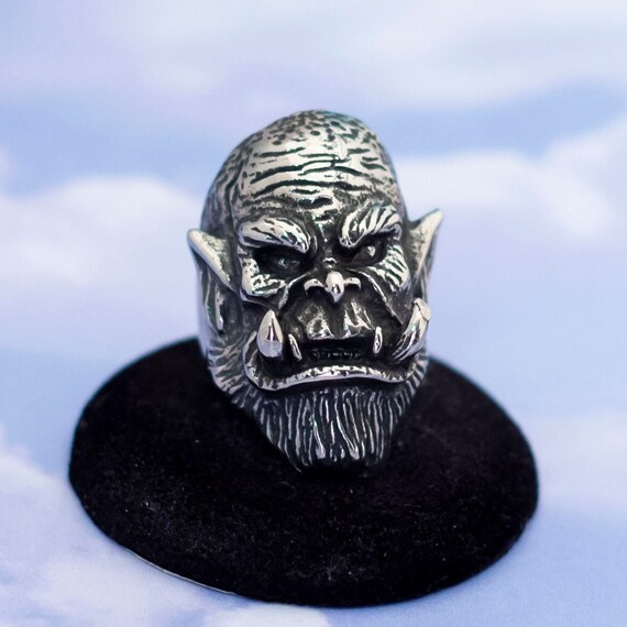 Vintage Gothic Silver Monster Head Ring - S25 - Gem