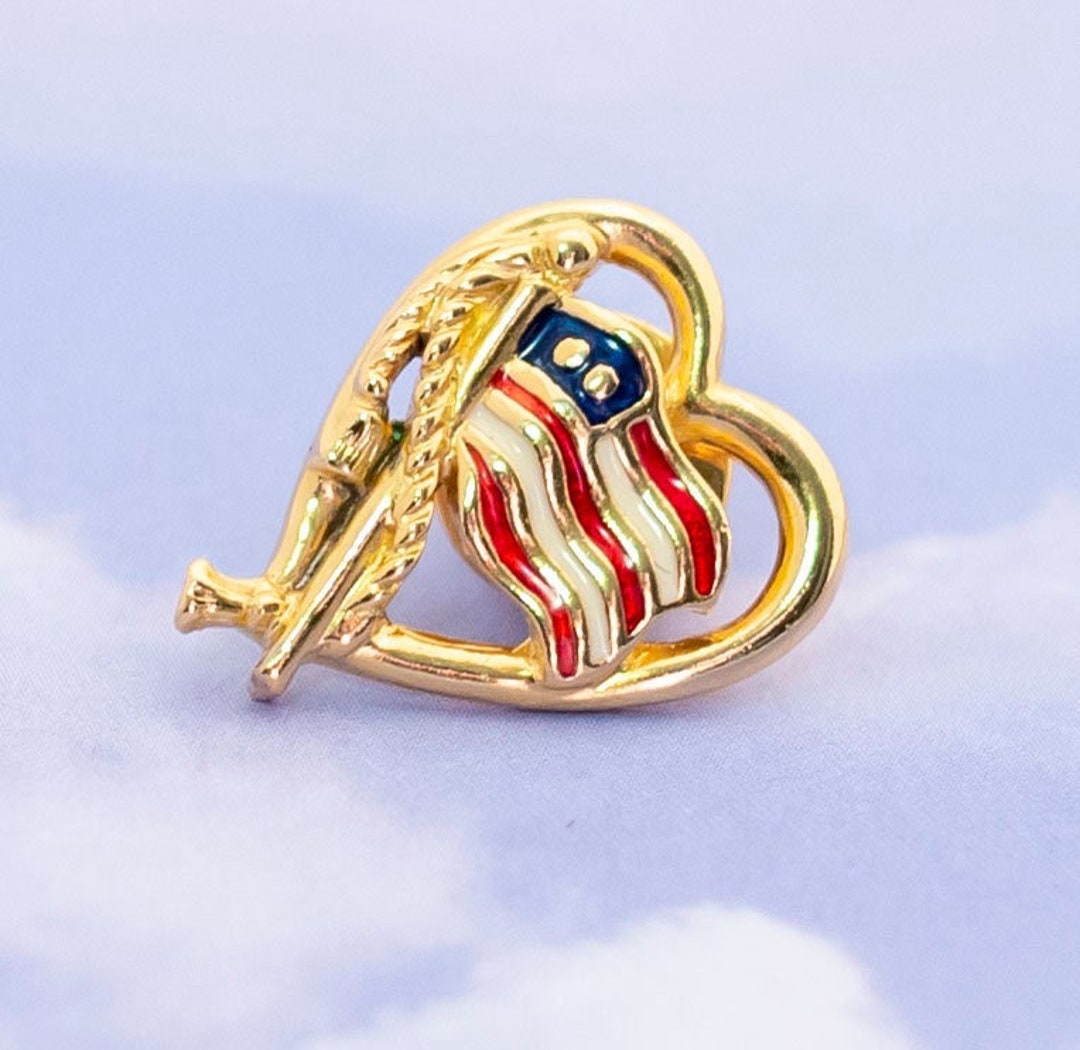 Vintage Fourth of July Patriotic USA Flag and Heart Pin by Avon S27 - Etsy