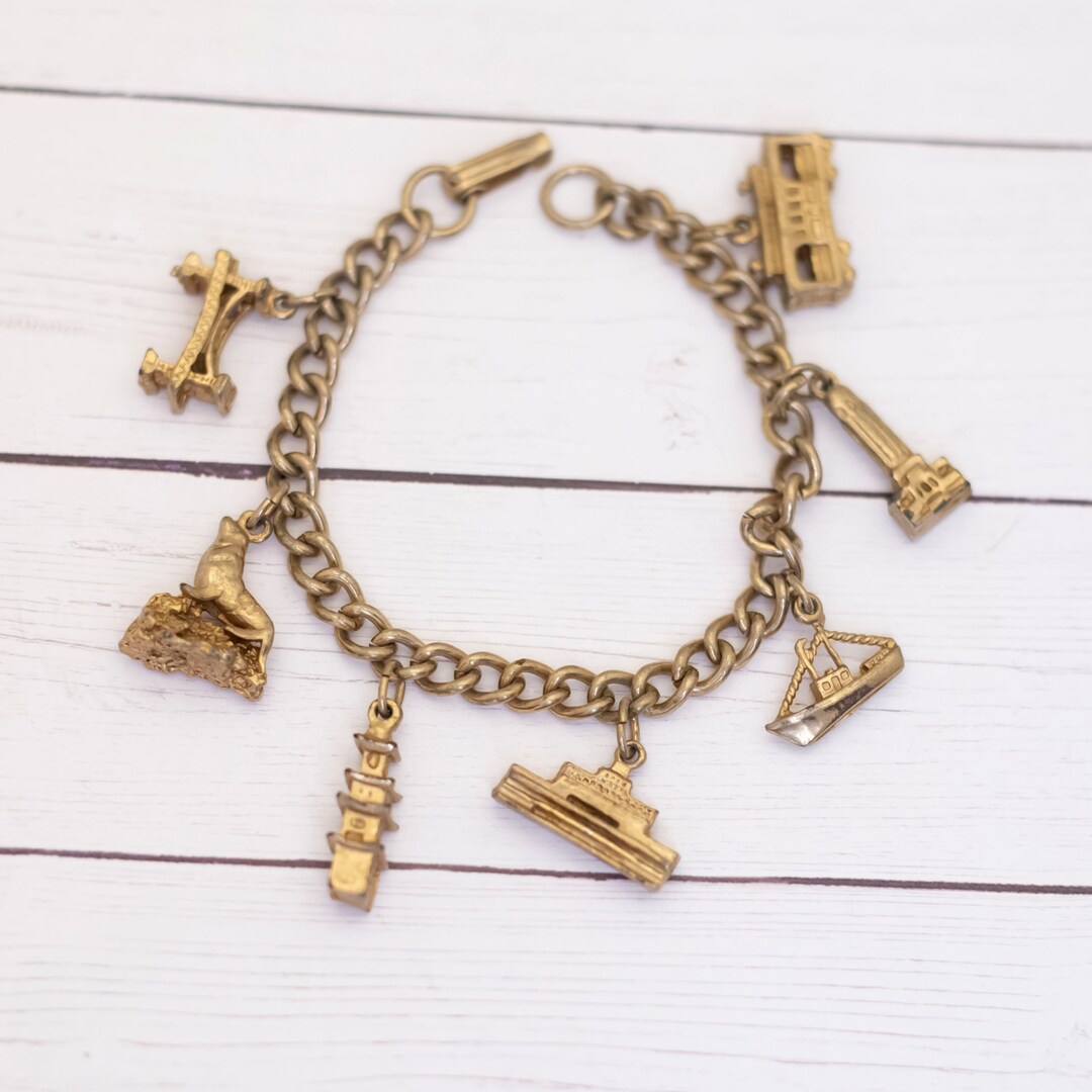 7 1/2 Inch, Vintage Industrial Themed Gold Tone Charm Bracelet - S28 - Etsy