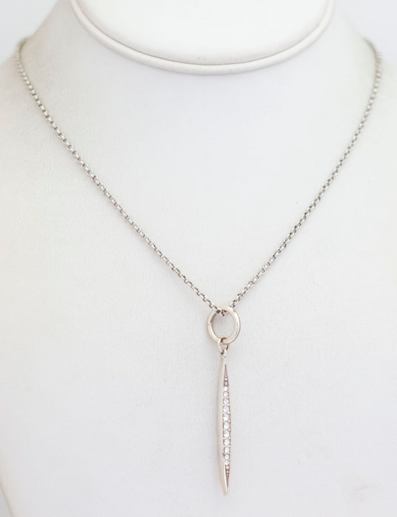 22 inch, Vintage Long Rhinestones Silver Tone Necklac… - Gem