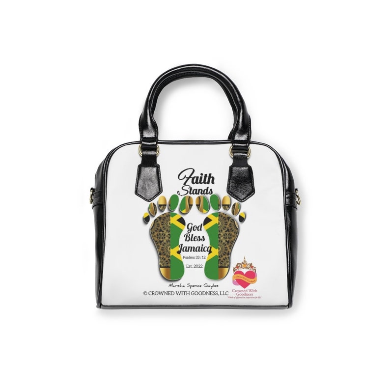 Faith best Stands White Black Custom Designed Jamaican Themed Shoulder Handbag