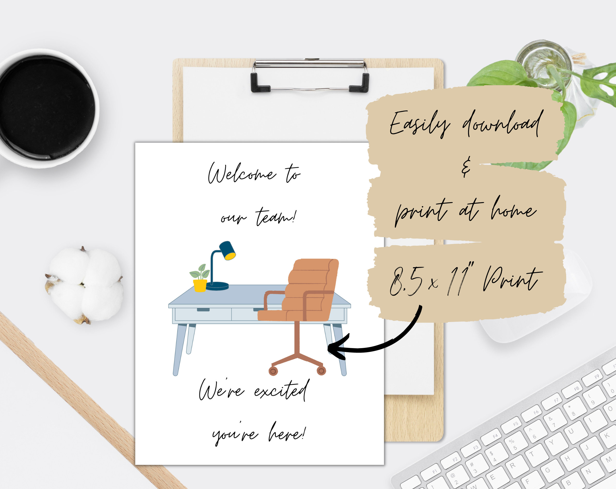 Welcome to Our Team- We're Glad You're Here! 8.5x11 Inch Full Page Print, Coworker Welcome Gift ...