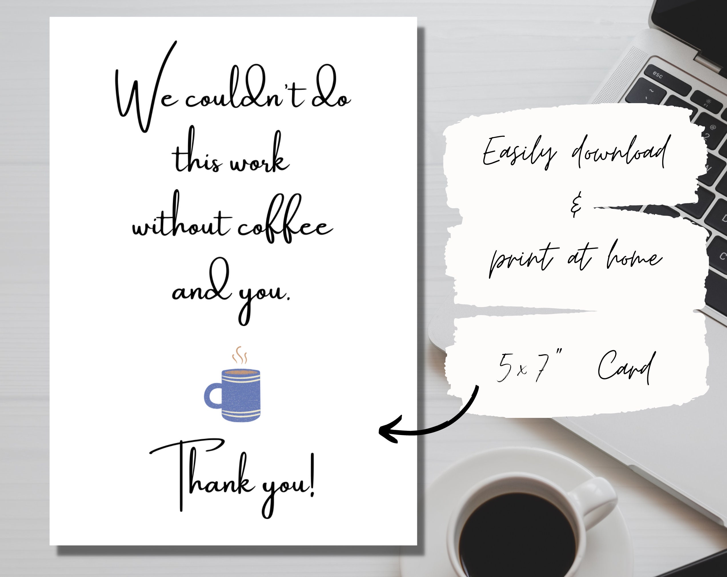 Thank You Coworker Employee Appreciation 5x7 Inch Card, Coffee and Work ...