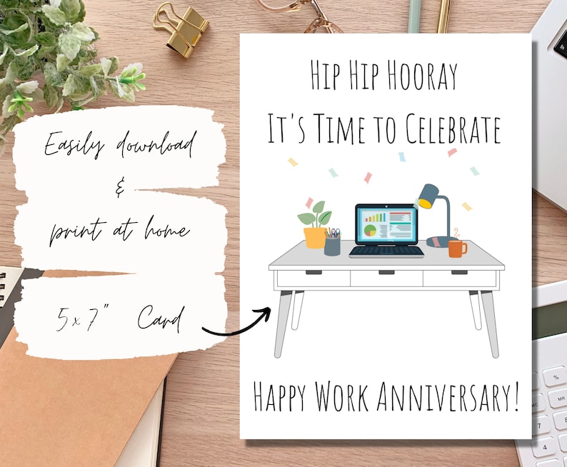 Hip Hip Hooray Work Anniversary, Coworker Teammate Office Company Card ...