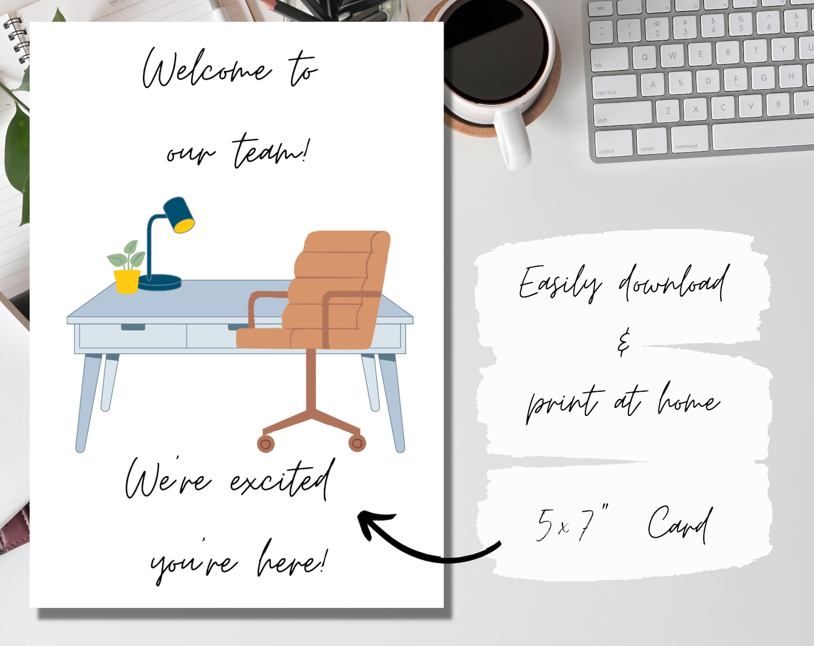 Welcome to Our Team, We're Excited You're Here 5x7 Inch Digital Download Printable Card, Note ...