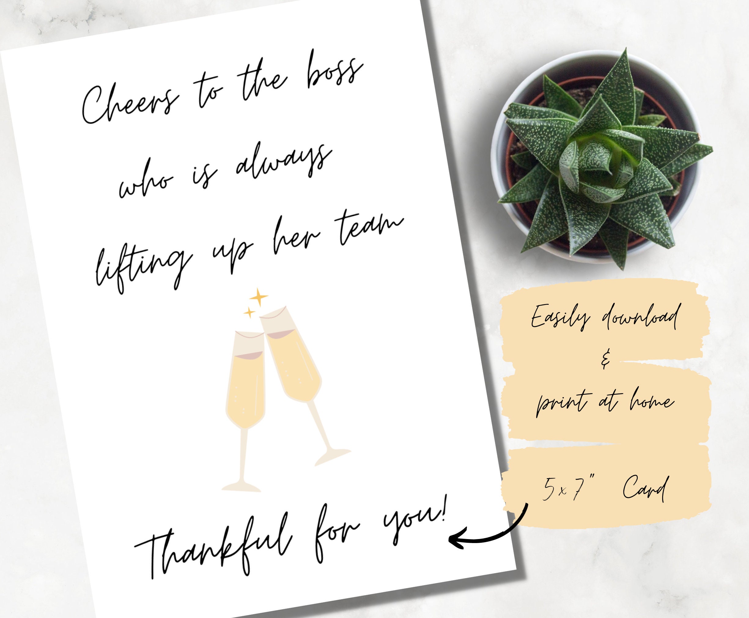 Cheers to the Boss Who is Always Lifting up Her Team 5x7 Inch Card ...