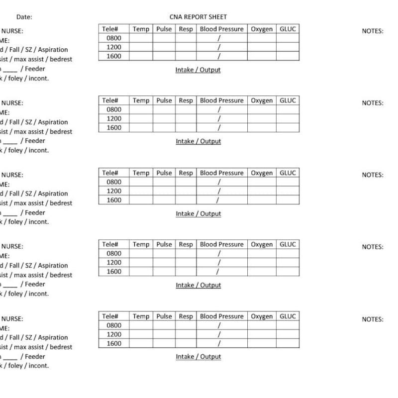 Cna Vital Sign Sheet - Etsy