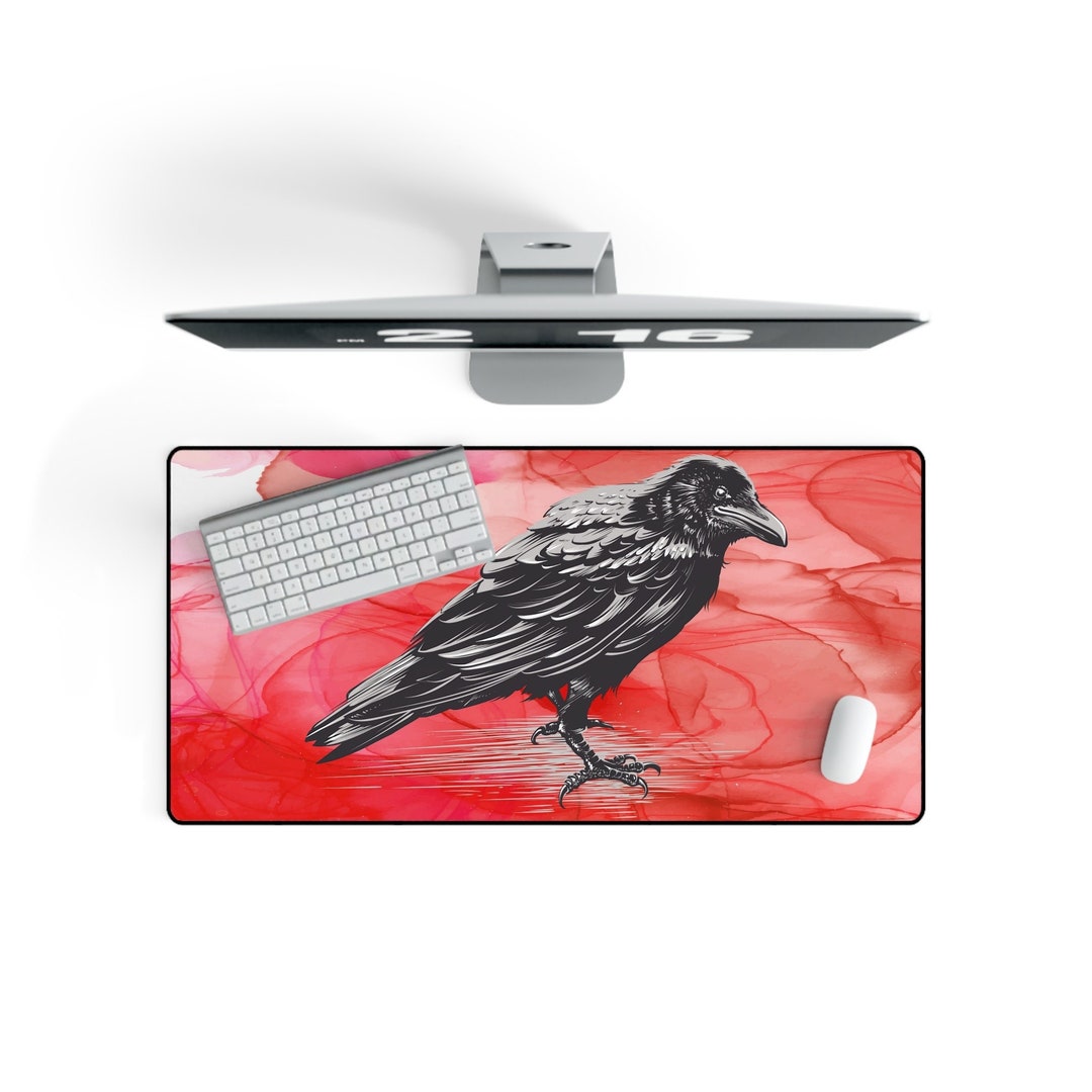 Raven Desk Mat Gothic Desk Pad Red Crow Goth Keyboard Mat - Etsy
