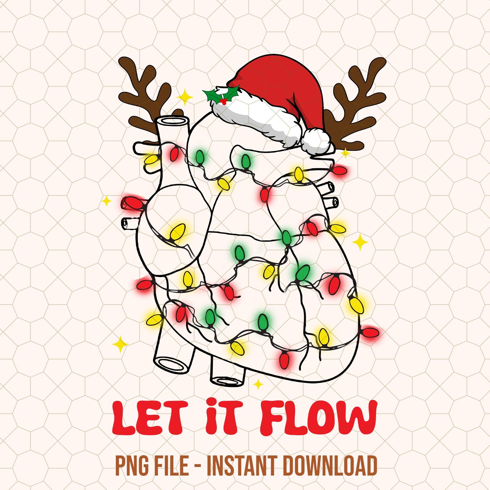 Let It Flow Anatomy Heart Christmas Png, Go With the Flow Png, Cardiac Nurse Xmas Png, Heart ...