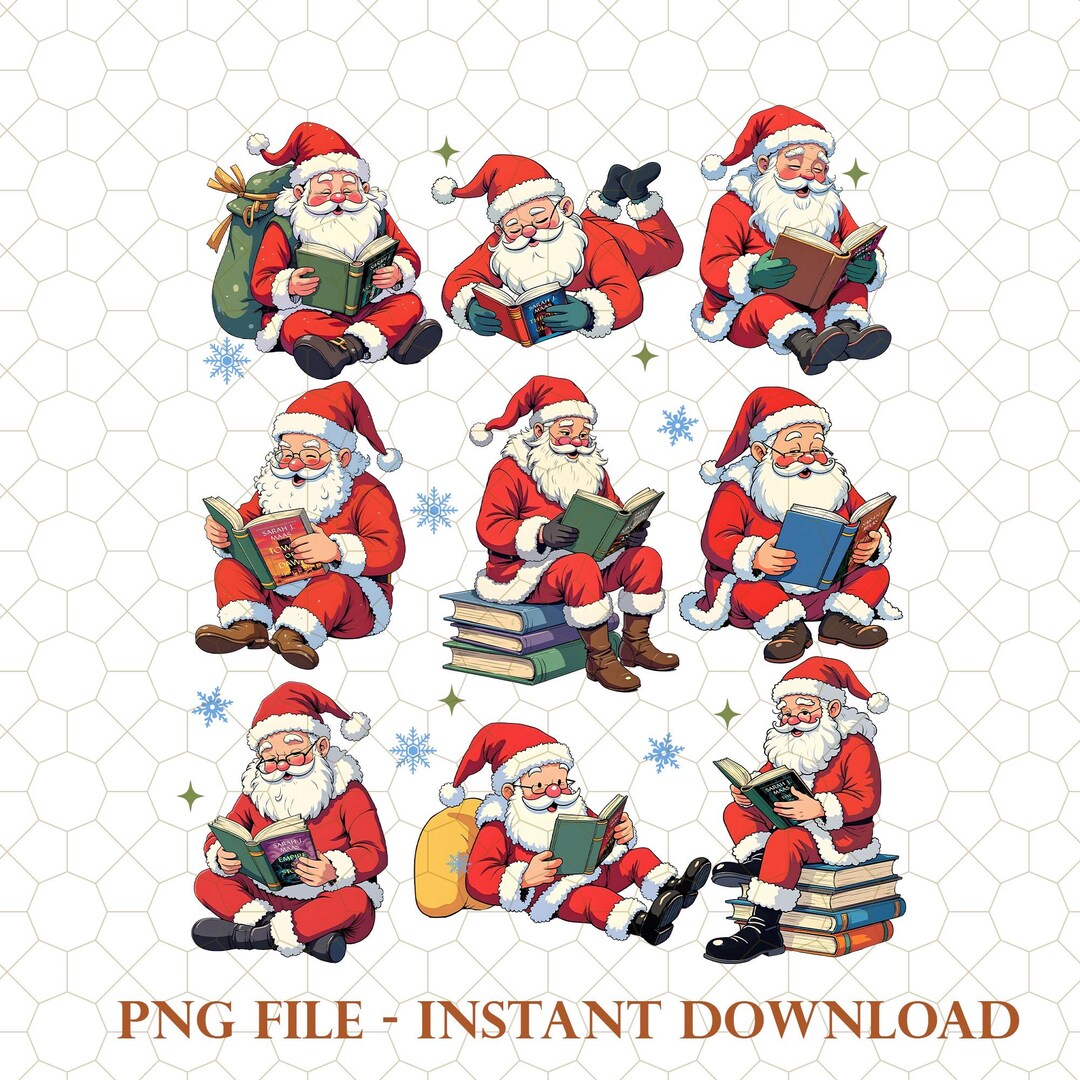 Santa Claus Reading Books Png, Acotar Book Lovers Christmas Png ...
