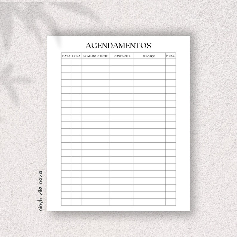 Folha De Agendamentos / Client Appointments - Etsy
