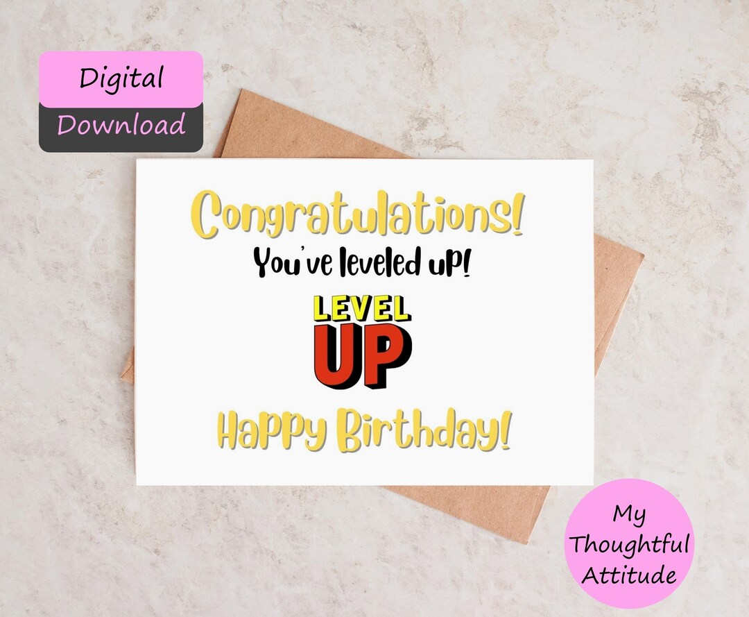 Printable Happy Birthday Card Digital Download Leveled up Card - Etsy ...