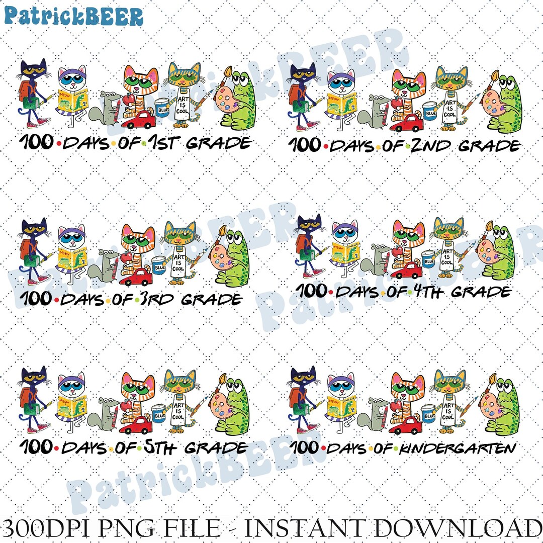 Pete the Cat 100 Days of School Bundle Png, the Pete Cat Png, Children ...