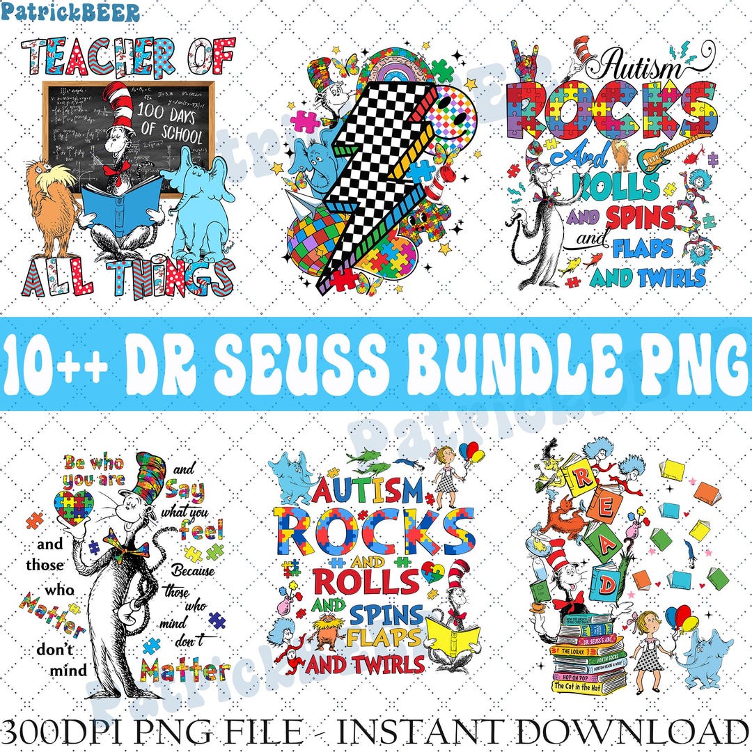 20+dr Seuss Bundle Png, Reading Day Png, Autism Png, Special Education ...