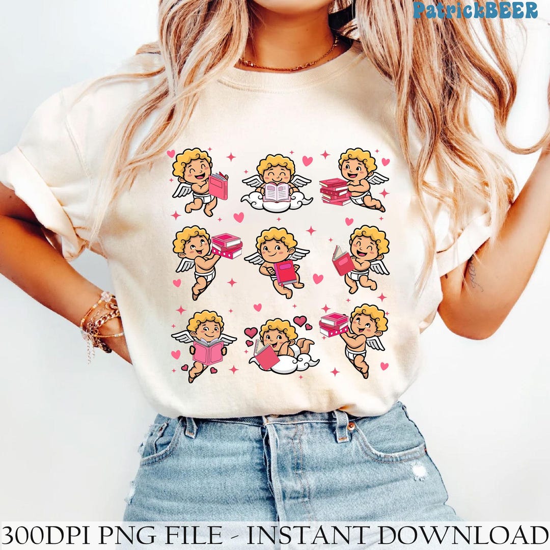 Cupid Reading Books Valentine Png, All Booked for Valentines Png, Girly ...
