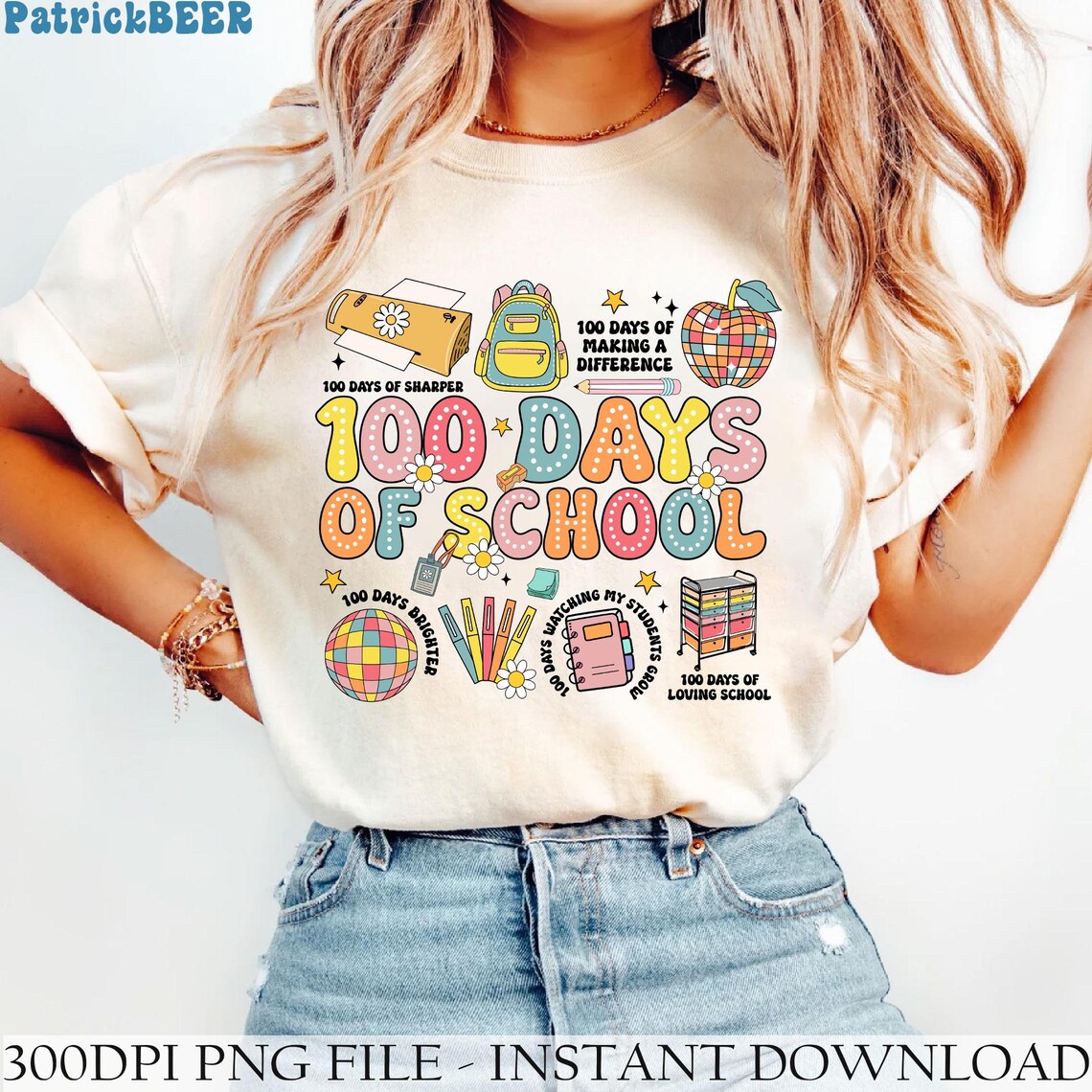Retro Groovy 100 Days of School Png, 100 Days of School Png, Teacher ...