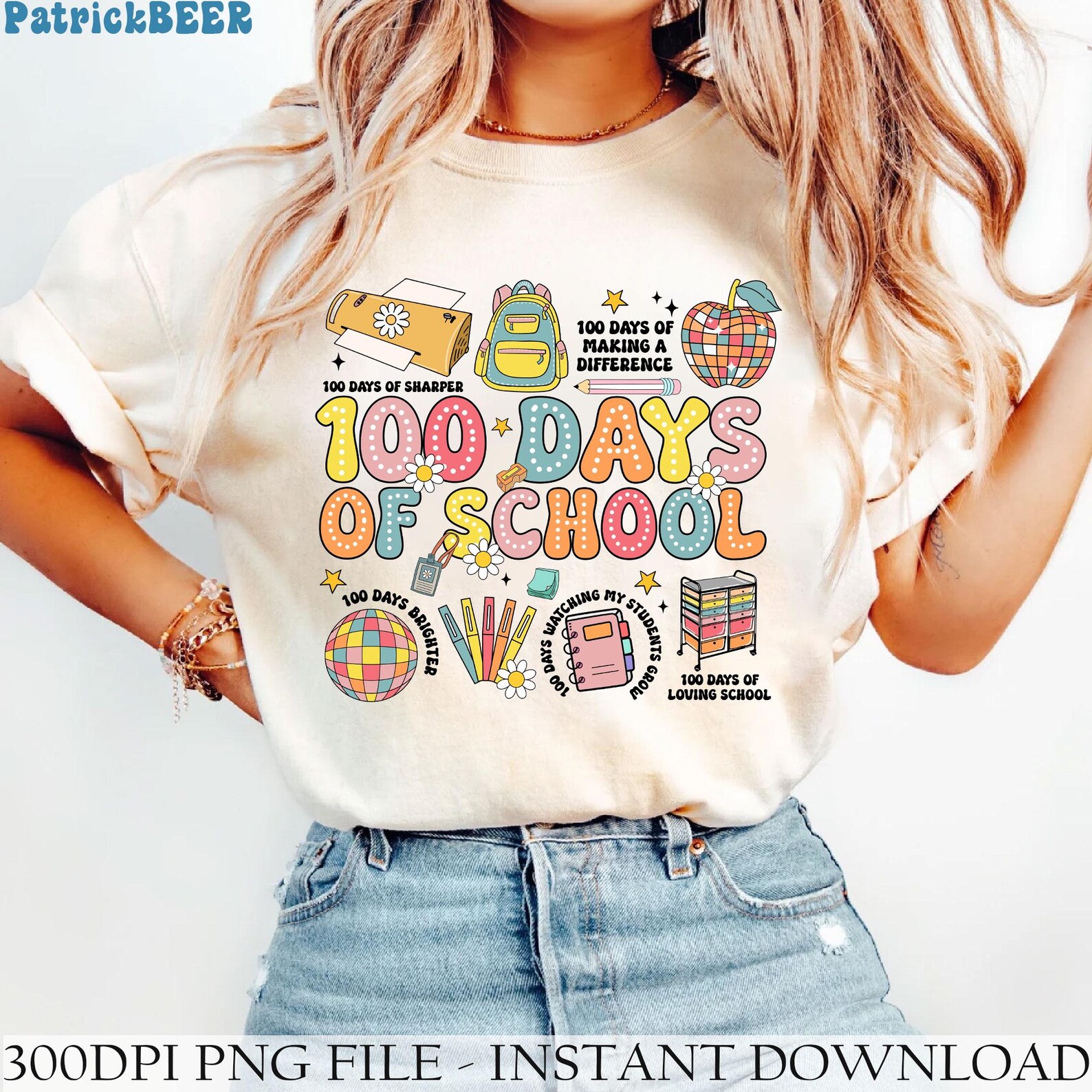Retro Groovy 100 Days of School Png, 100 Days of School Png, Teacher ...