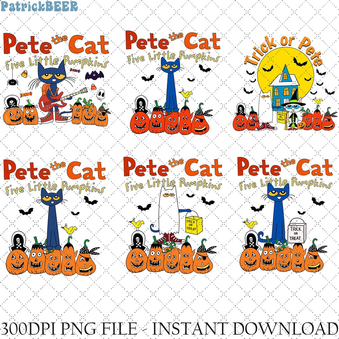 Spooky Cat Pete the Cat Five Little Pumpkins Halloween Png, Groovy Cat ...