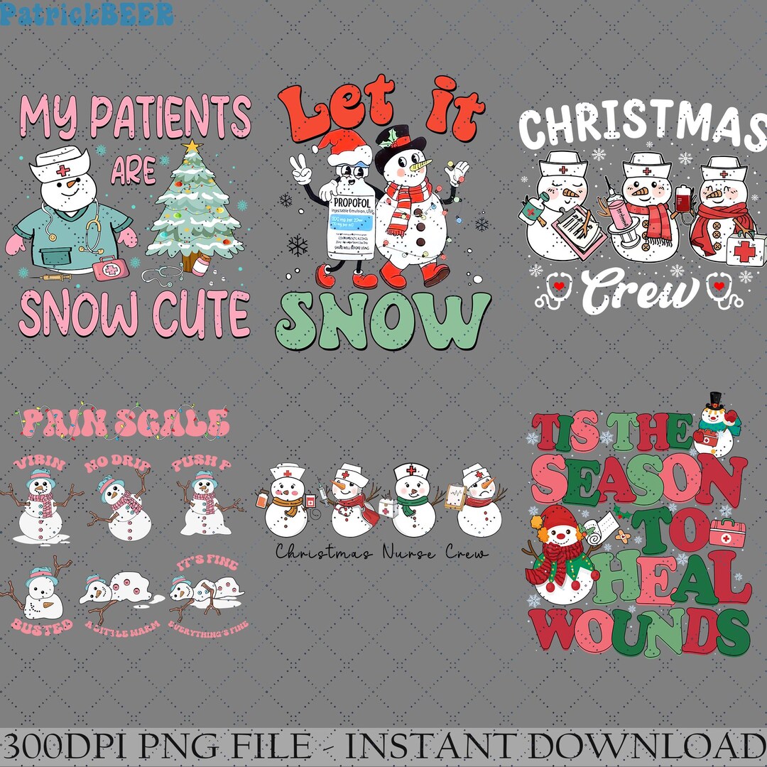 Nurse Snowman Christmas Bundle Png, Retro Nurse Png, Merry Christmas ...