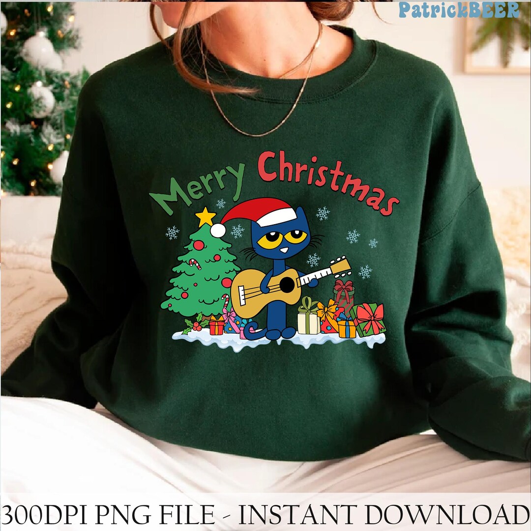Merry Christmas Pete the Cat Png, Groovy Cat Christmas Png, Cool Cat ...