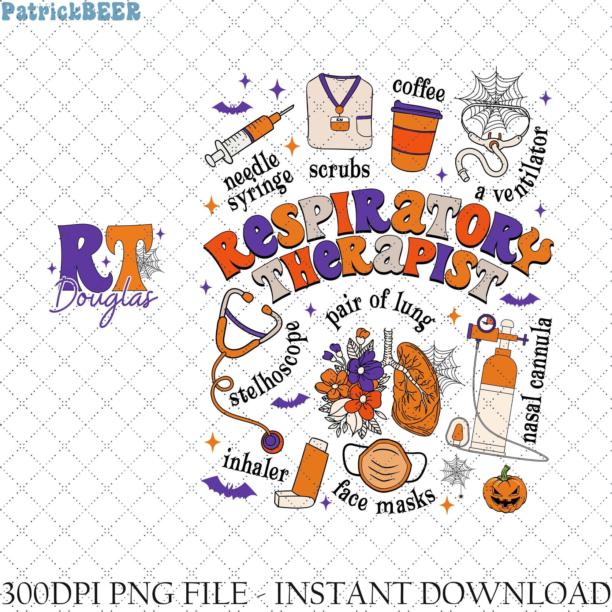 Respiratory Therapist RT Nurse Halloween Png, Custom Name RT Nurse ...