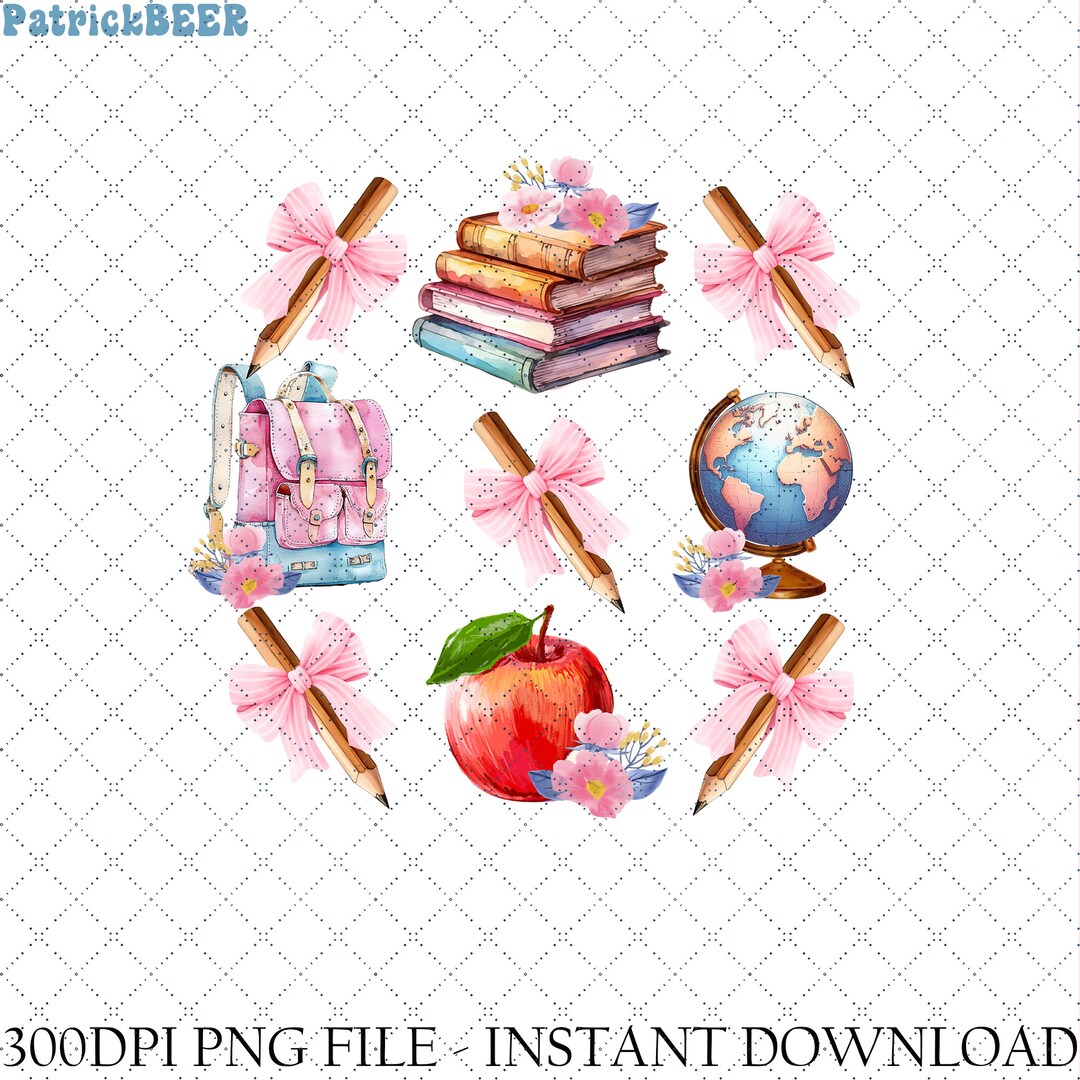 Coquette Bow Teacher Back to School Png, First Day of School Png, Retro ...