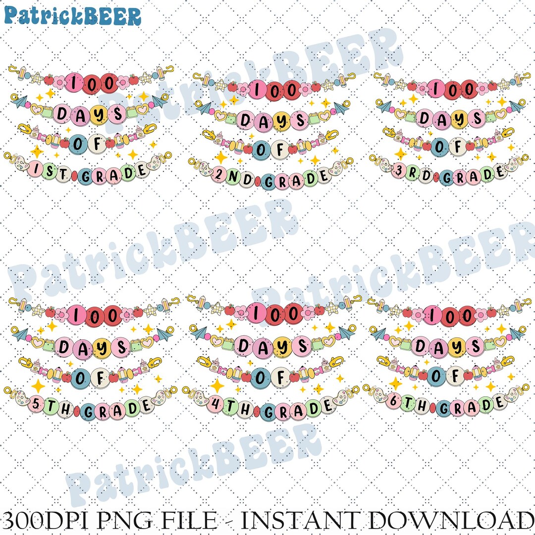 100 Days of School Bracelet Bundle Png, 100 Days of School Png, Teacher ...