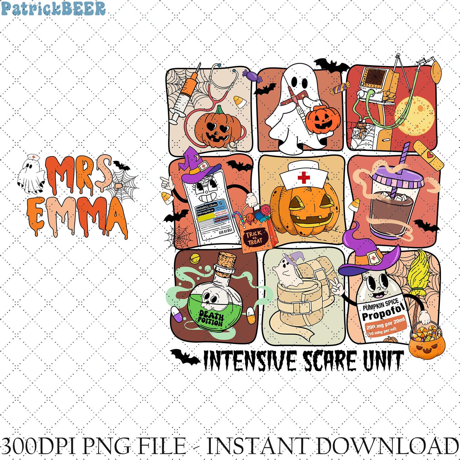 Intensive Scare Unit Spooky ICU Nurse Png, Custom Name ICU Nurse ...