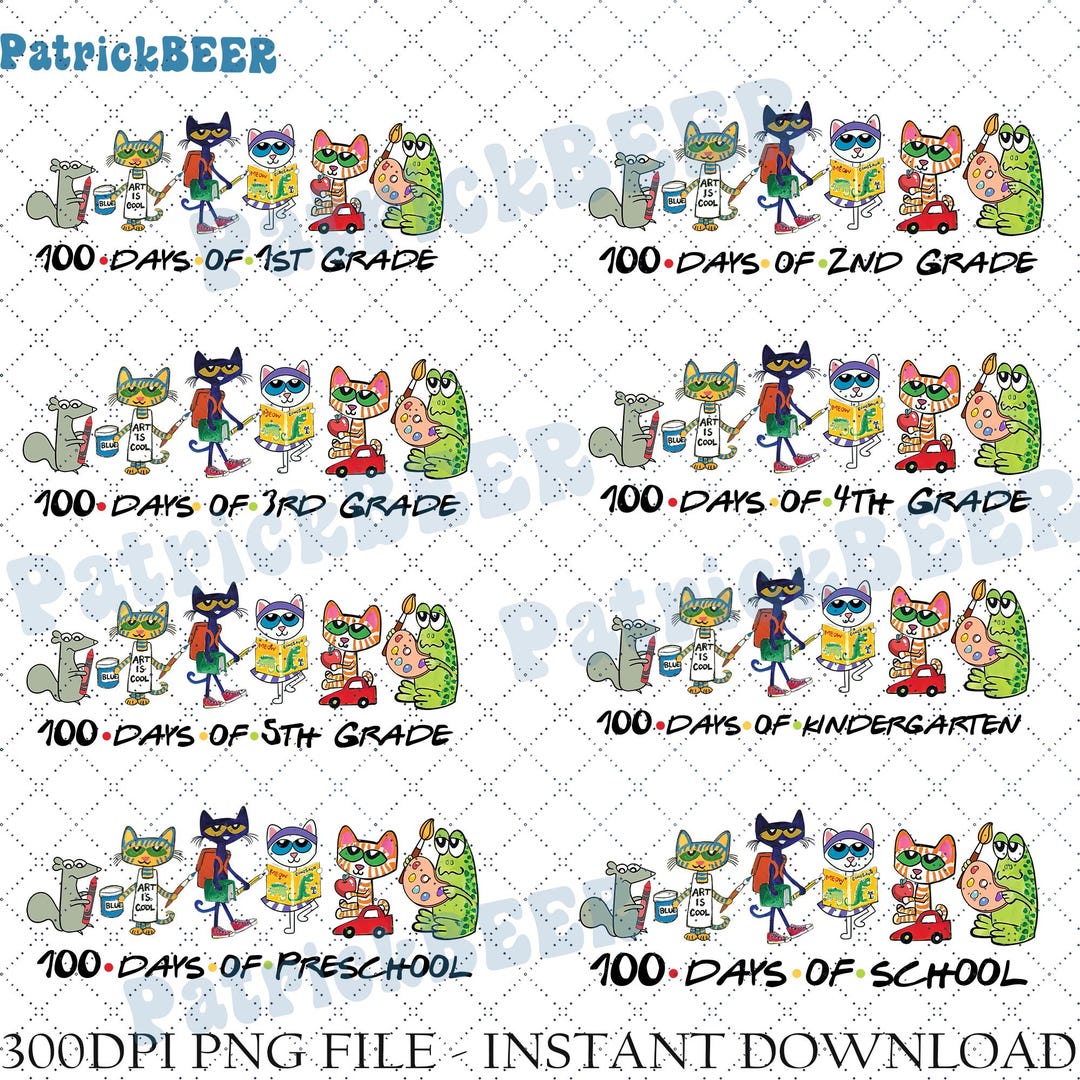 Pete the Cat 100 Days of School Bundle Png, the Pete Cat Png, Children ...