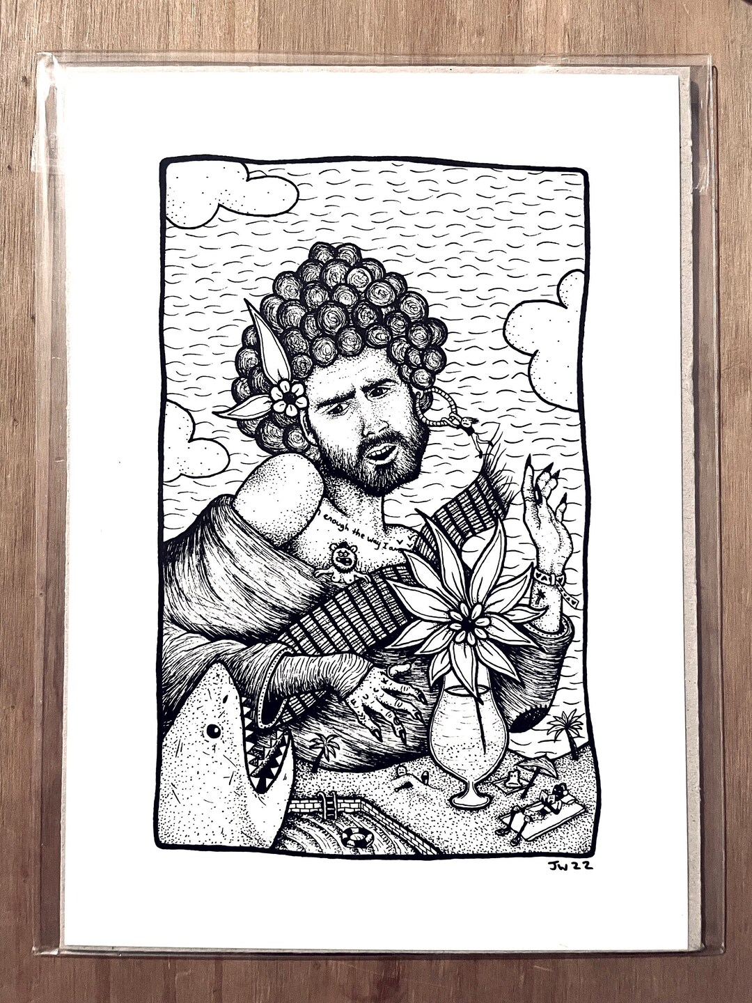 Boy Scared of Shark Art Print Illustration Surreal Weird Quirky ...